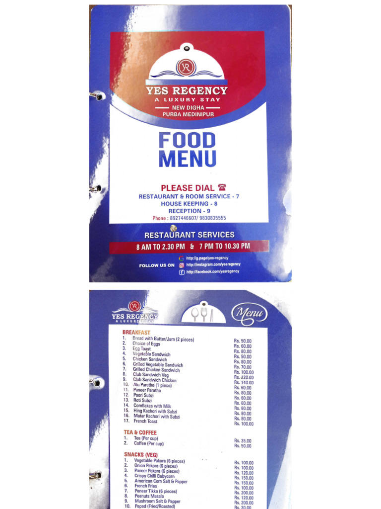 Regency, Digha - Menu Card | PDF