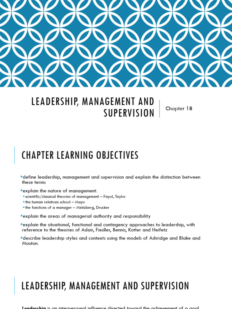 Chapter 18 - Leadership, Management and Supervision | PDF | Leadership ...