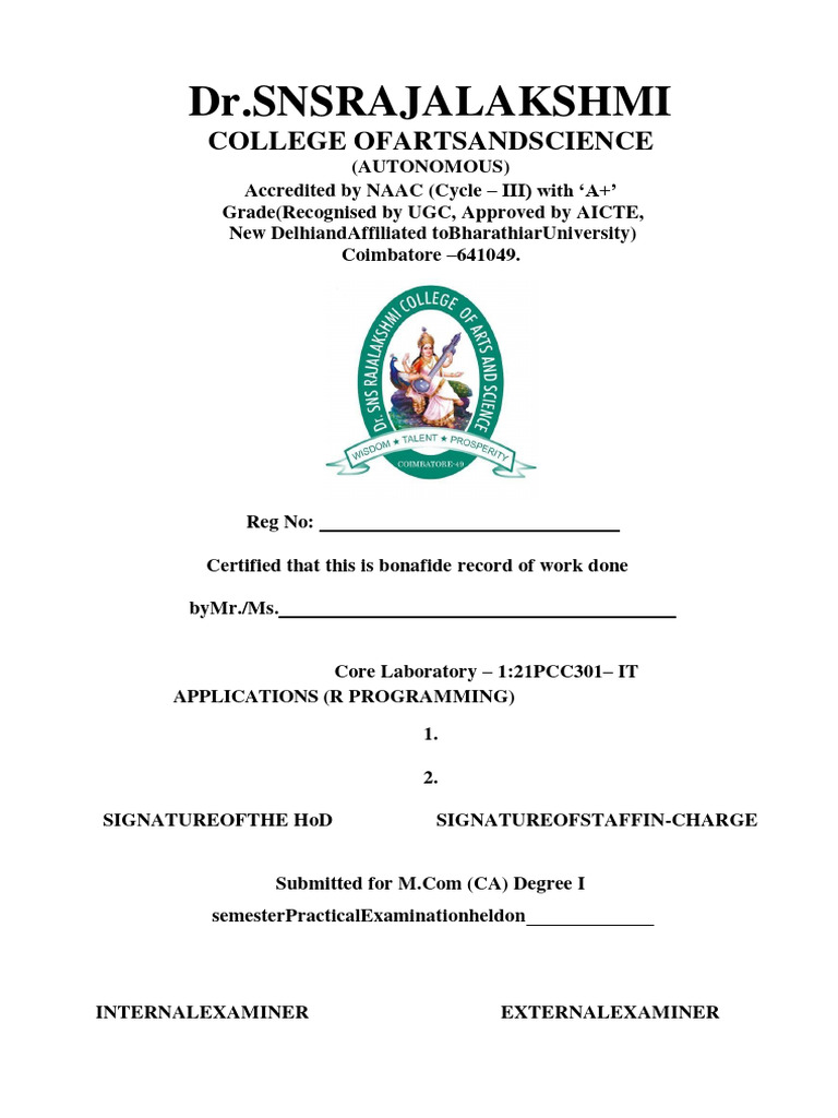 R Programming Record Odd Sem 21 22 Pdf R Programming Language Function Mathematics 0322