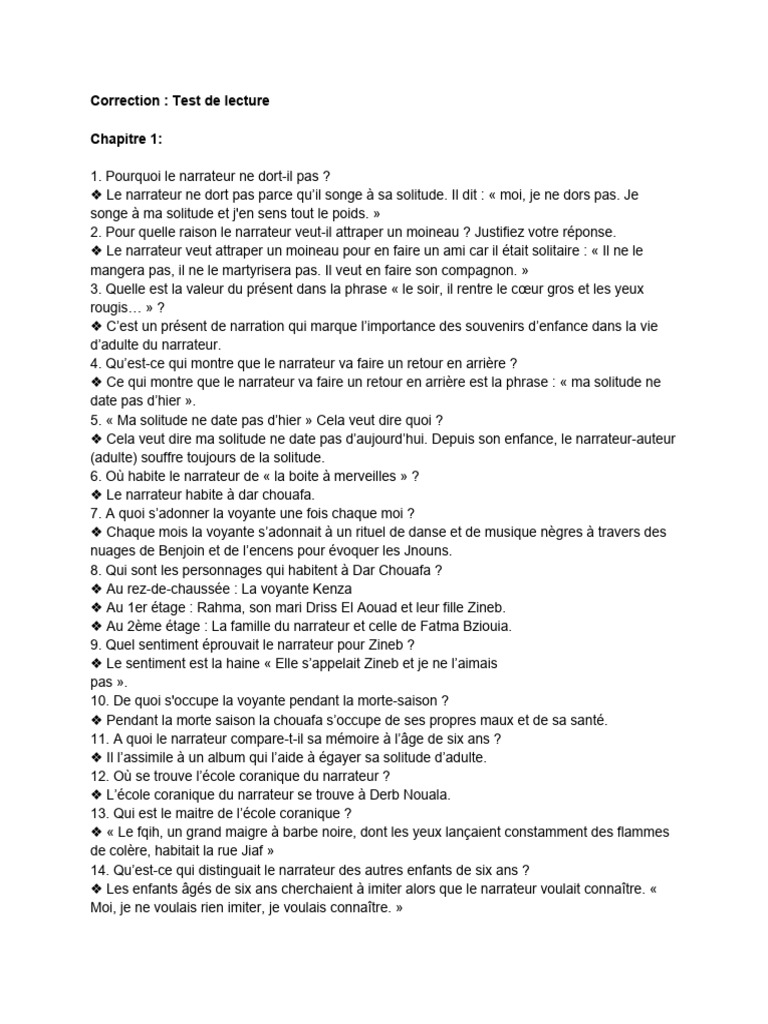 Correction - Test de Lecture CH 1 | PDF
