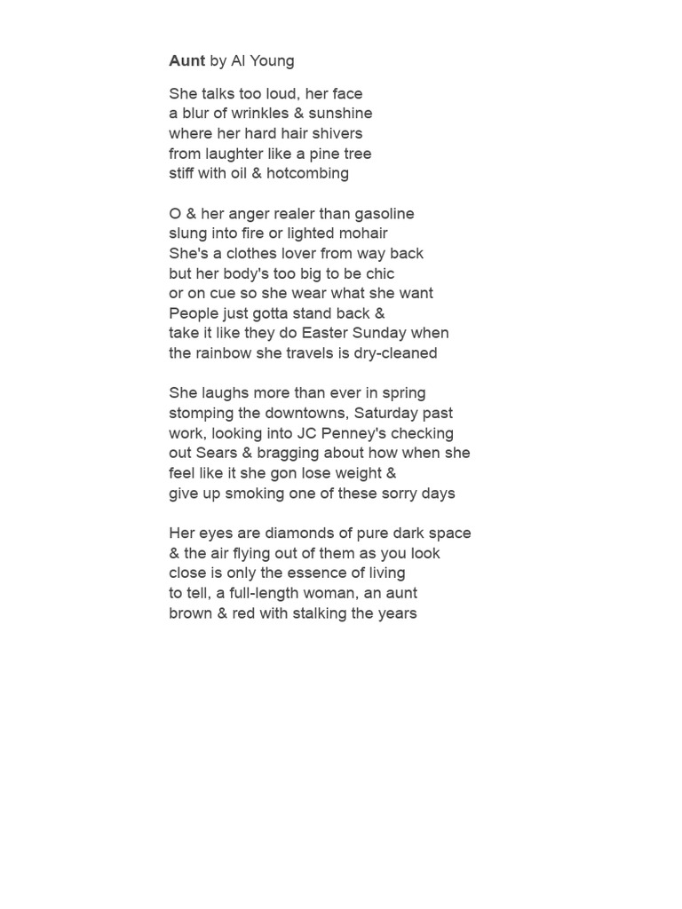 Aunt's Vibrant Life in Al Young's Poem | PDF
