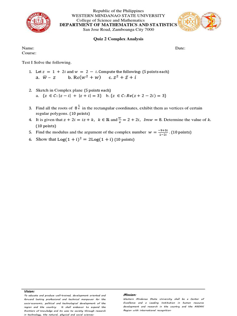 Complex Analysis Quiz 2 | PDF