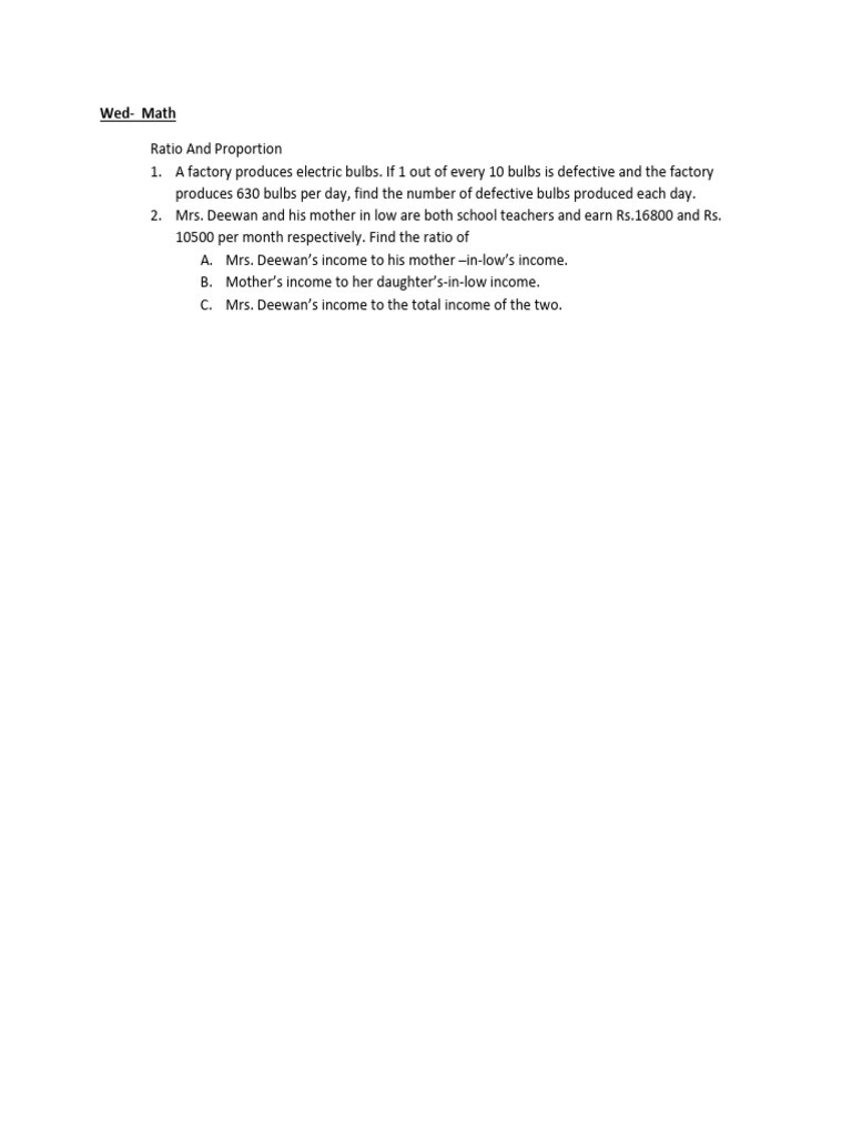 CBSE Class 6 Maths Ratio & Proportion Worksheet (3) | PDF