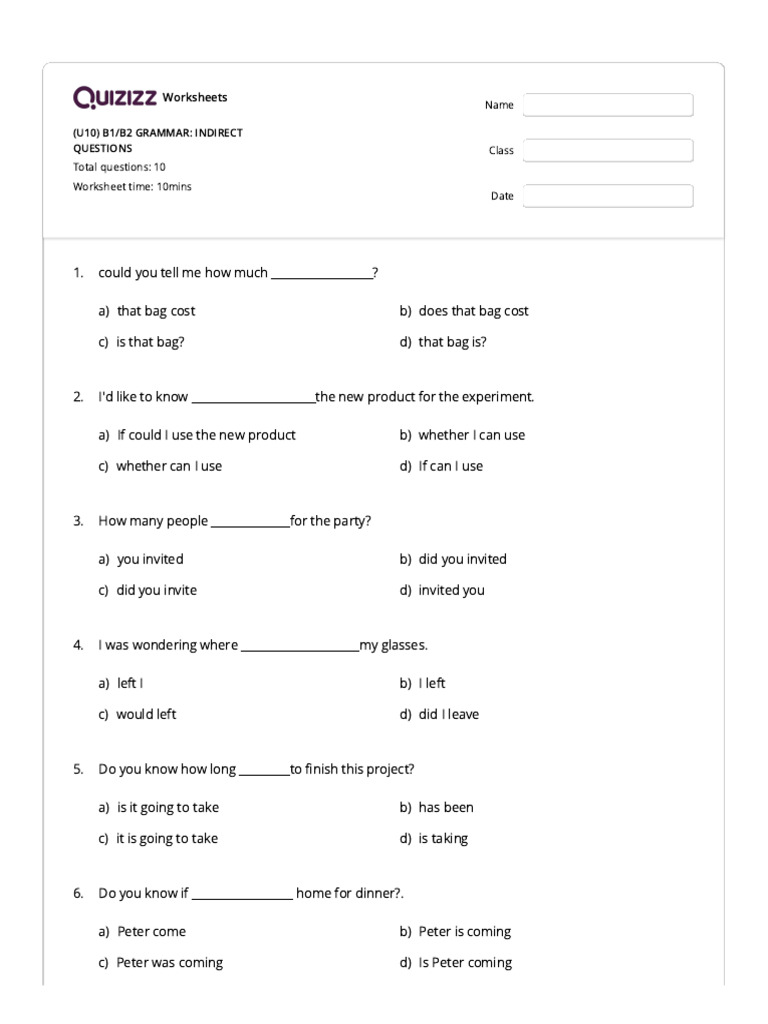 Indirect Questions - Quiz | PDF