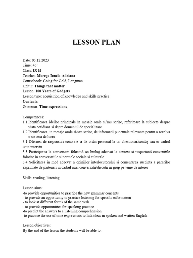 Lesson Plan Gold Unit 5 Things-That-Matter-Unit-5 | PDF