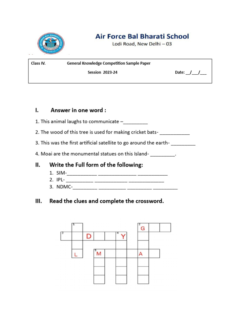 Class 4 GK Competition sample paper | PDF