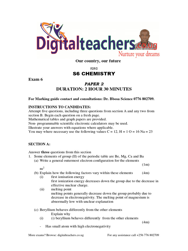A Level Chemistry Paper 2 Exam 6marking Guide | PDF | Sets Of Chemical ...
