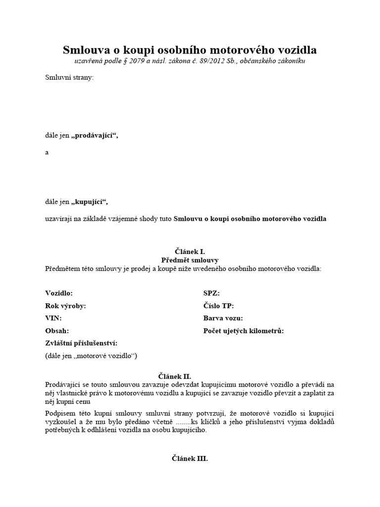 Kupni Smlouva | PDF