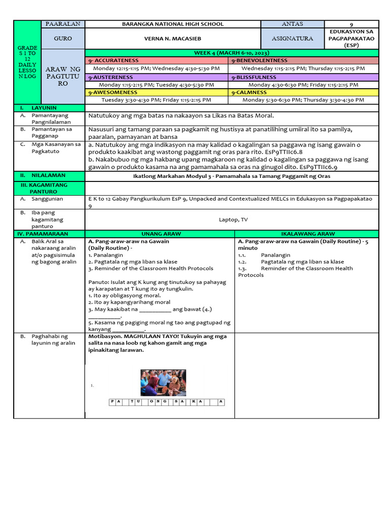 Grade 9 ESP Week 4 | PDF