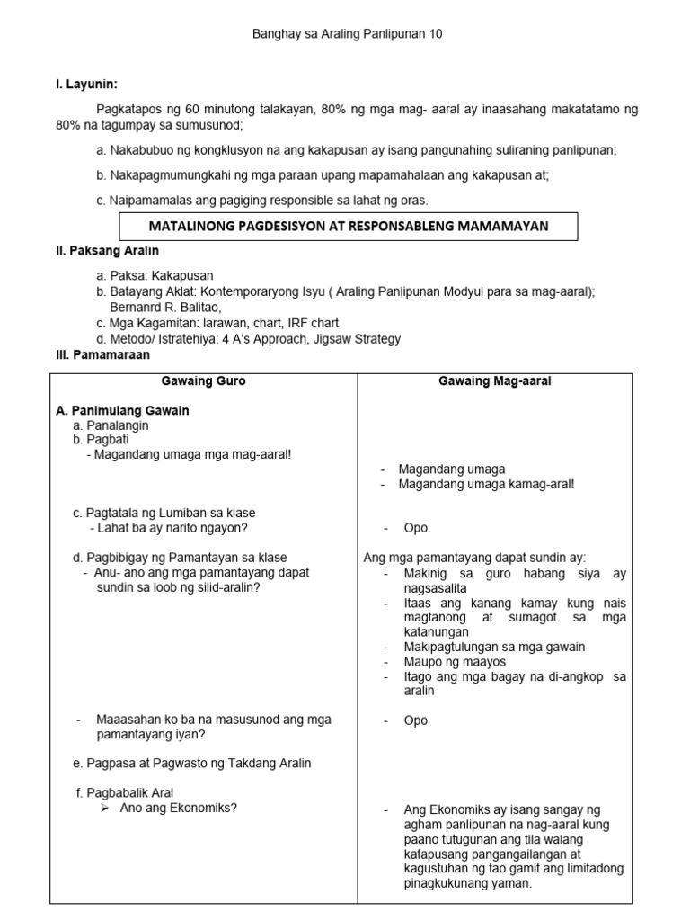 Detailed Lesson Plan Araling Panlipunan 10 | PDF