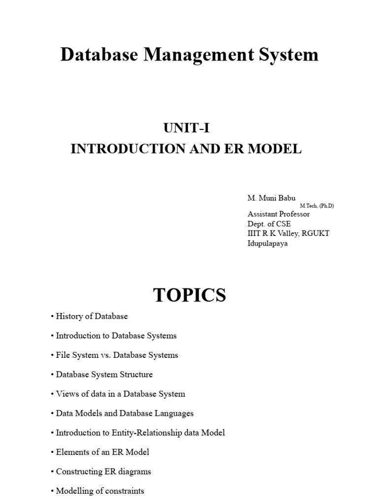 Unit 1 ER DIAGRAM | PDF | Data Model | Data Management