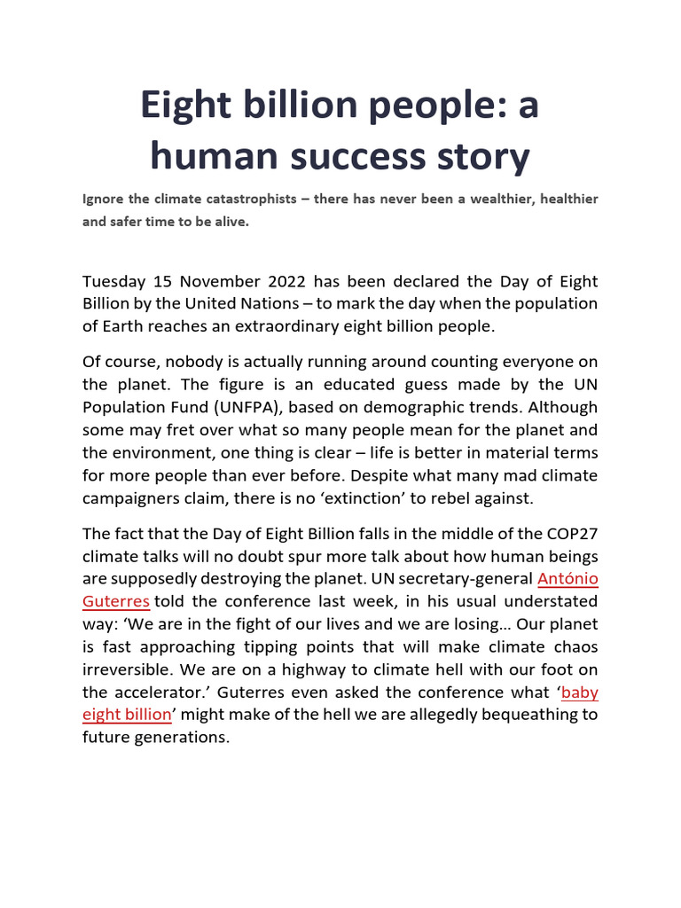 8 billion people on earth as a human success story | PDF