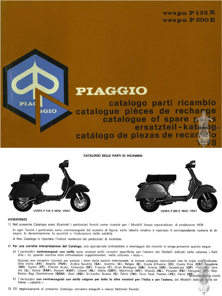 Piaggio Catalogo Ricambi Vespa | PDF