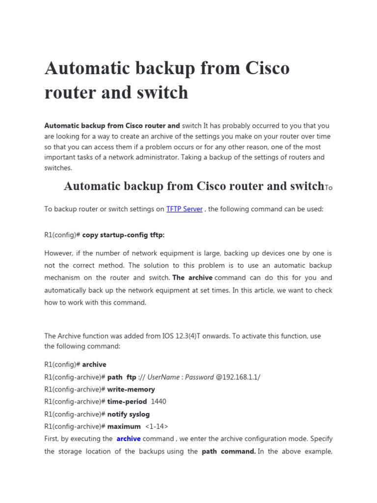 Automatic Backup From Cisco Router and Switch | PDF | Backup | File ...
