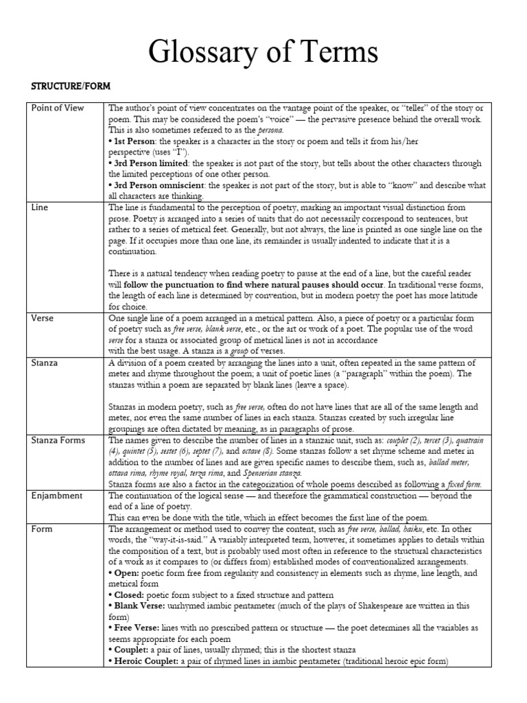 Poetic Terms and Stanza Forms Guide | PDF | Poetry | Metre (Poetry)