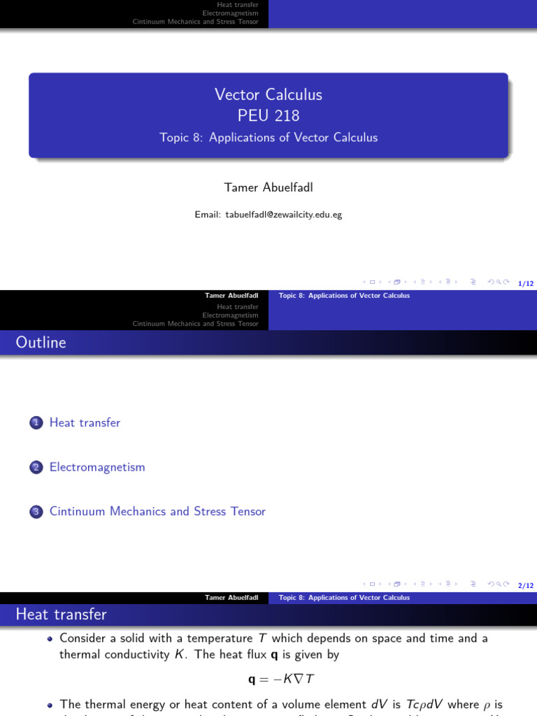 Topic 8 Applications of Vector Calculus | PDF | Continuum Mechanics | Heat
