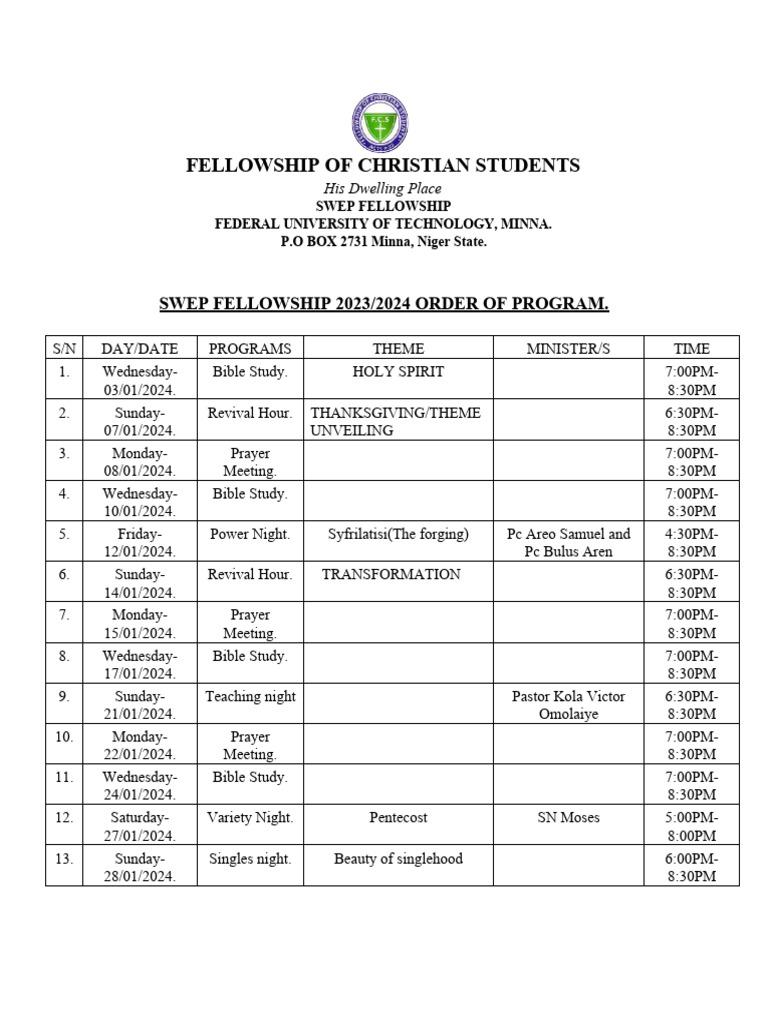 Swep Order of Programs 22 | PDF | Protestant Denominational Families ...