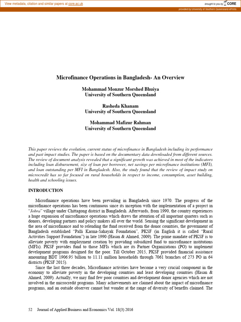 Microfinance Operations in Bangladesh-An Overview | PDF | Microfinance ...