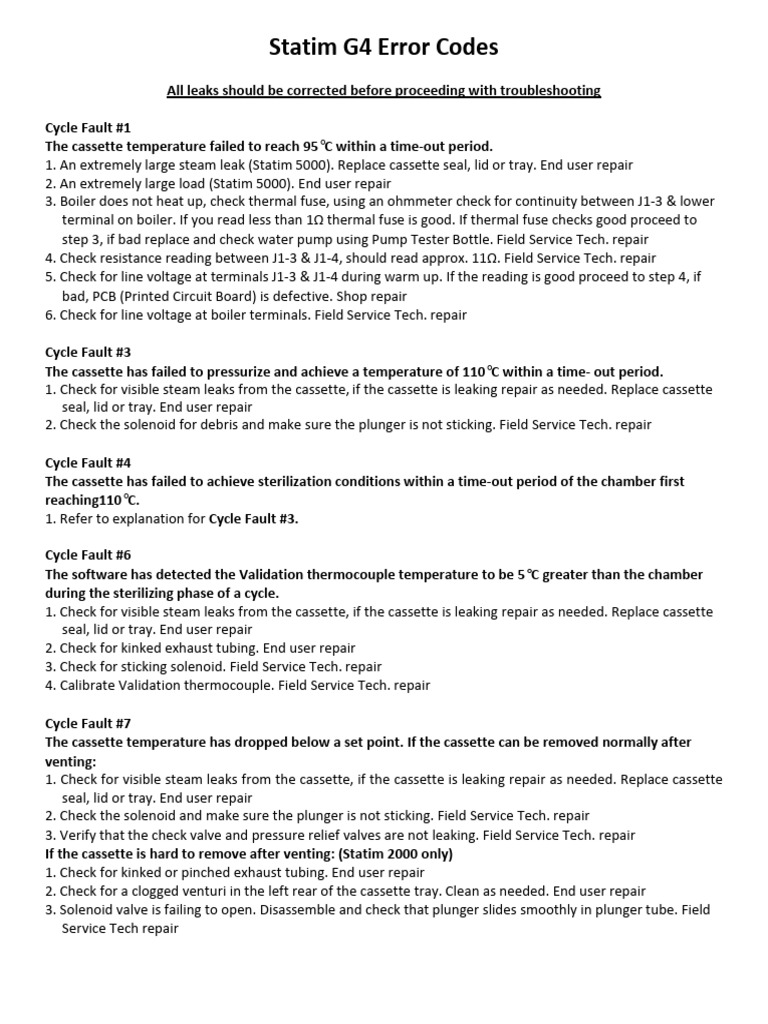 Código de Erro Statim G4 | PDF | Thermocouple | Fuse (Electrical)
