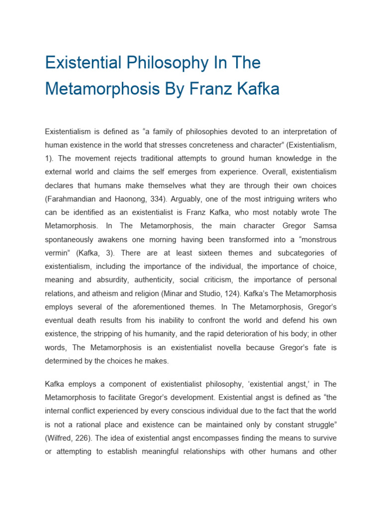 Existential Philosophy In The Metamorphosis By Franz Kafka | PDF
