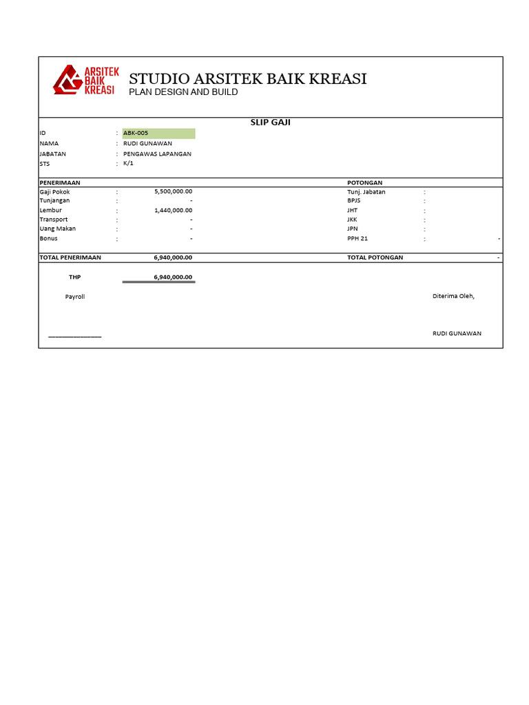 Contoh Slip Gaji Excel | PDF