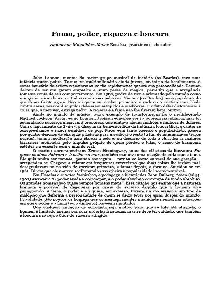 Fama, Poder, Riqueza e Loucura | PDF | John Lennon | Os Beatles