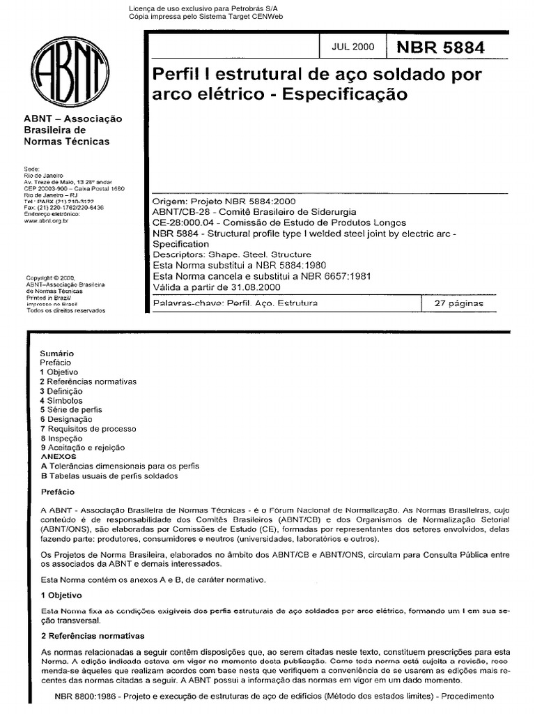 Especificação NBR 5884: Perfis Soldados | PDF
