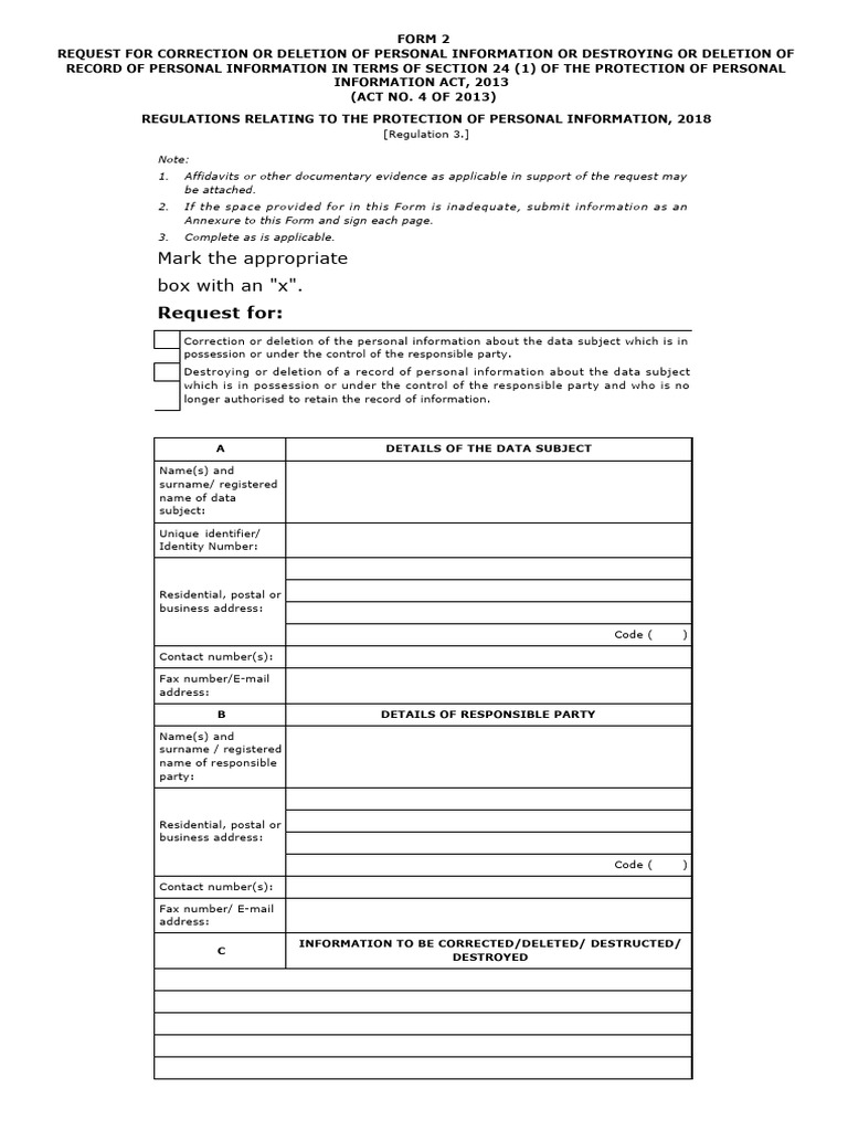 Form 2 Request for correction or deletion of personal information (1) | PDF