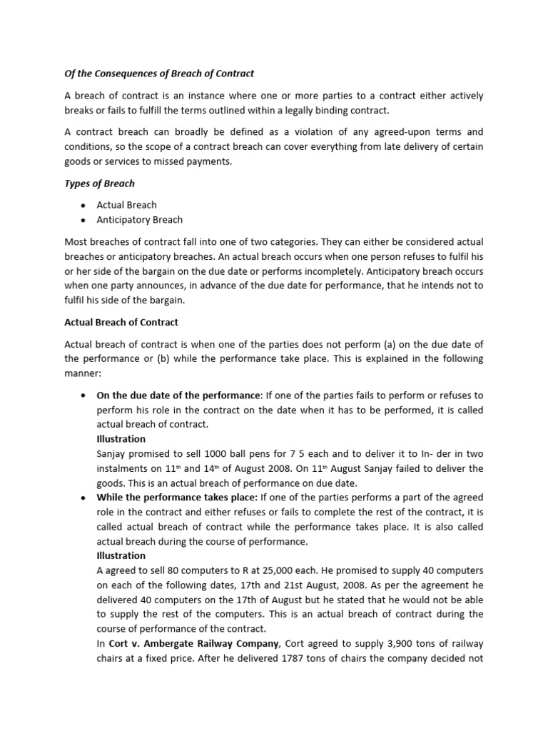 Of The Consequences of Breach of Contract | PDF | Breach Of Contract | Damages