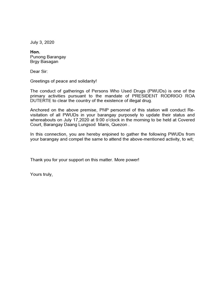 Barangay For Drug Test | PDF