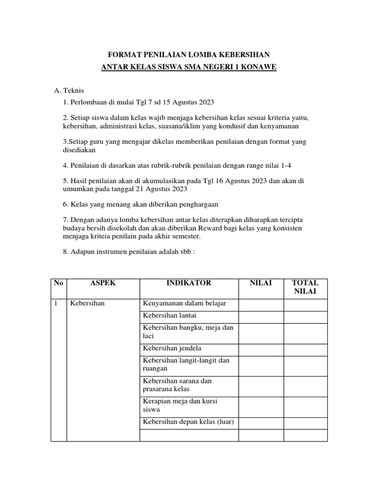Format Penilaian Lomba Kebersihan | PDF