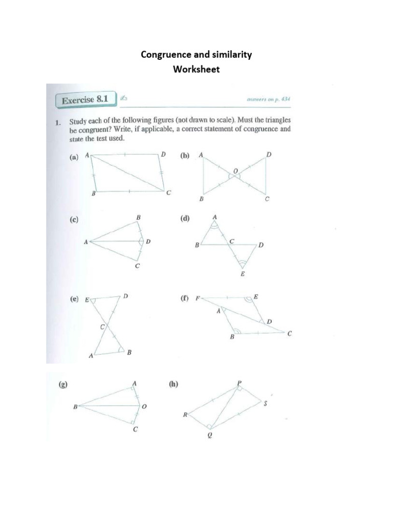 Congruence and Similarity Worksheet | PDF