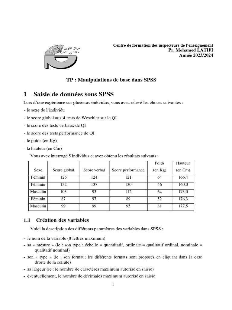 TP. SPSS + Corrigé | PDF | Fichier informatique | Quotient intellectuel