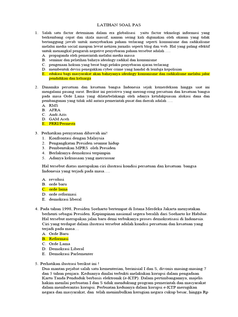 Soal PAS PPKn SMA | PDF