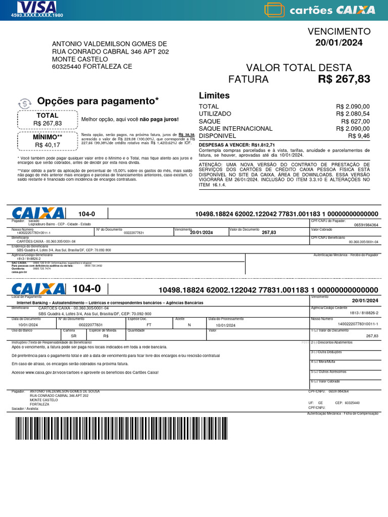 Fatura | PDF | Juros | Tecnologia bancária