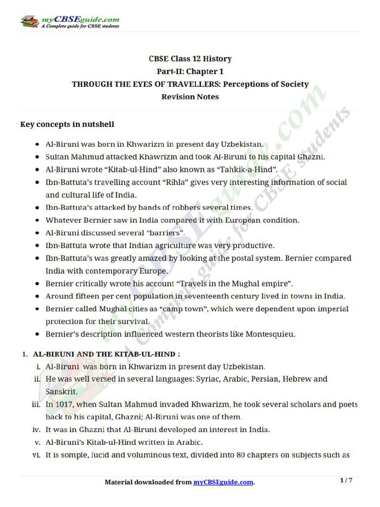 12 History Part II Revision Notes CH 01 | PDF