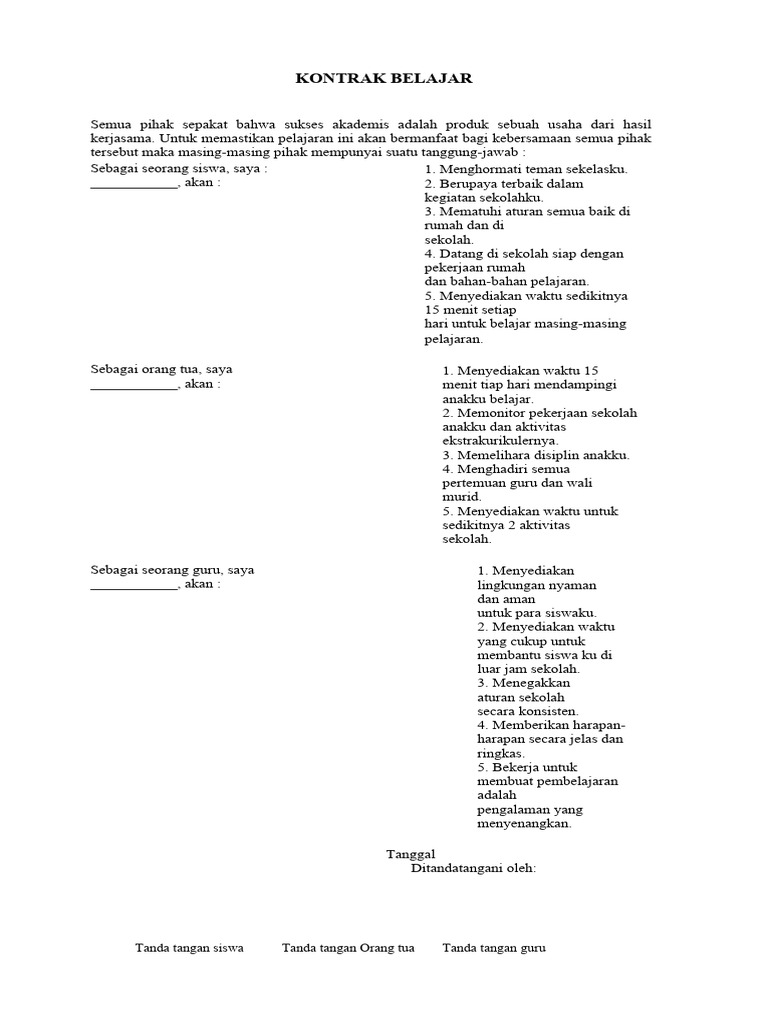 Contoh Kontrak Belajar | PDF