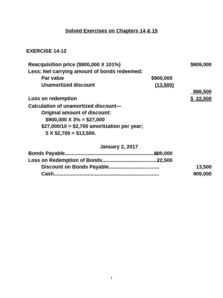 ACCT336 Solved Exercises - Chapters 14 and 15 | PDF | Bonds (Finance) | Preferred Stock