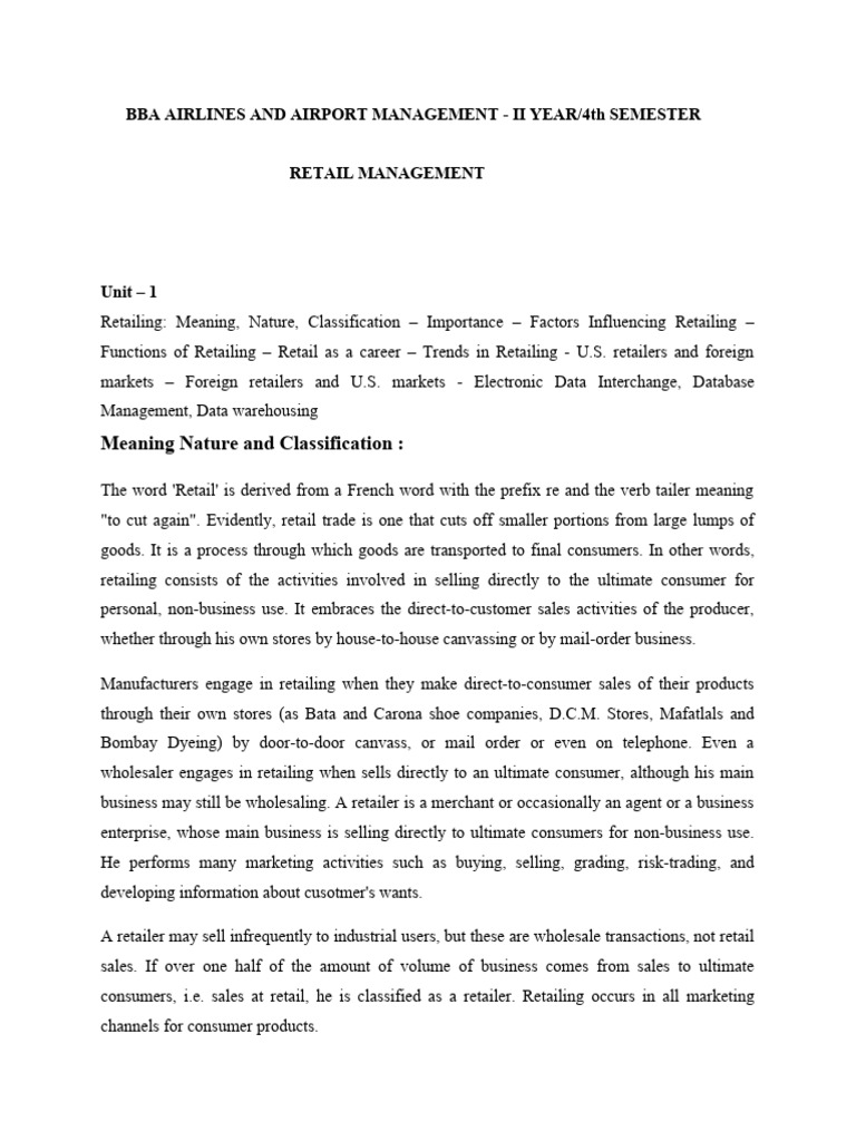 UNIT 1 Notes for Retail Management | PDF | Retail | Electronic Data ...