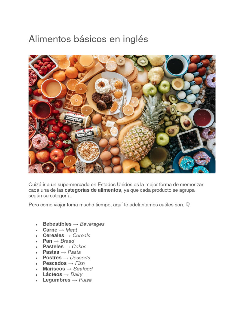 Alimentos Básicos en Inglés | PDF | Panes | Ingredientes de comida