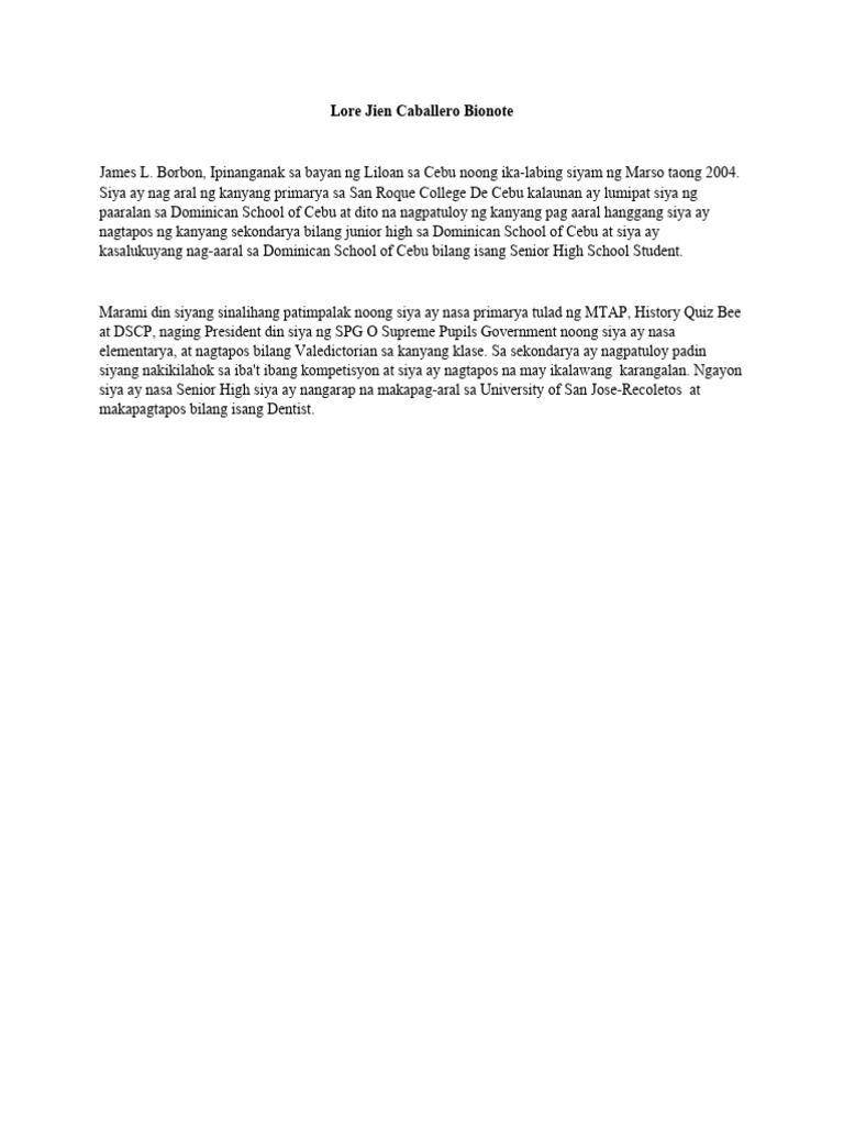 Lore Jien Caballero Bionote | PDF