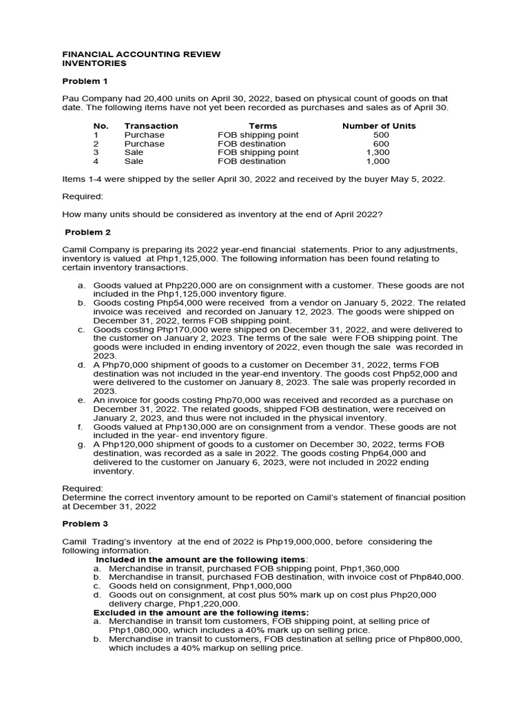 FIN ACT REV, INVTY-Exercises | PDF | Business | Law