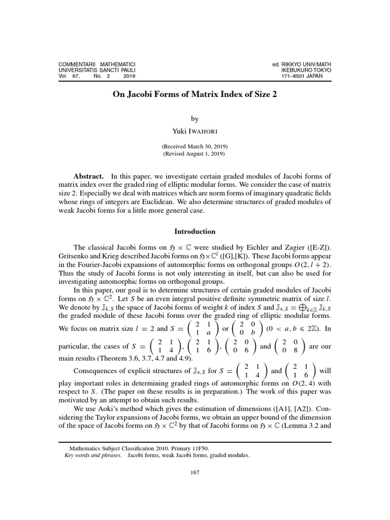 Jacobi Forms of Index 2 | PDF