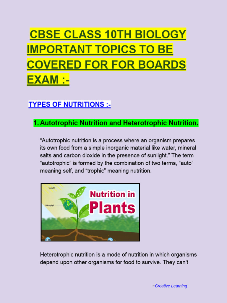 Class 10 Biology Important Topics | PDF