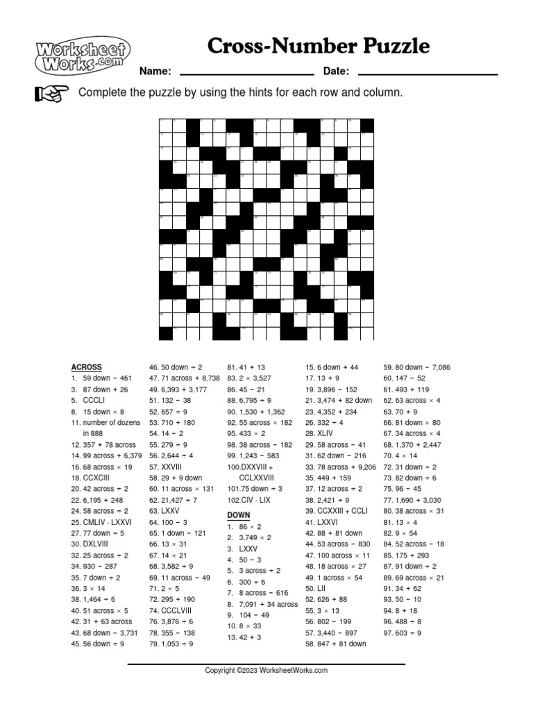 Copia de WorksheetWorks - CrossNumber - Puzzle - 2 | PDF