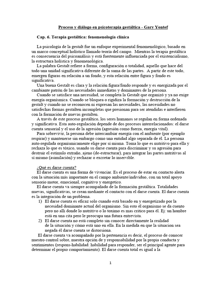 4.10 Proceso y Dialogo en Psicoterapia Gestltica - Yontef | PDF ...