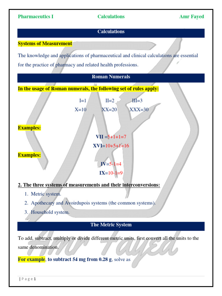 Calculation | PDF | Mass Concentration (Chemistry) | Dose (Biochemistry)