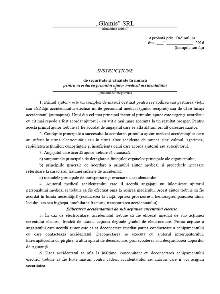 2 - INSTRUCŢIUNE Pentru Acordarea Primului Ajutor Medical | PDF