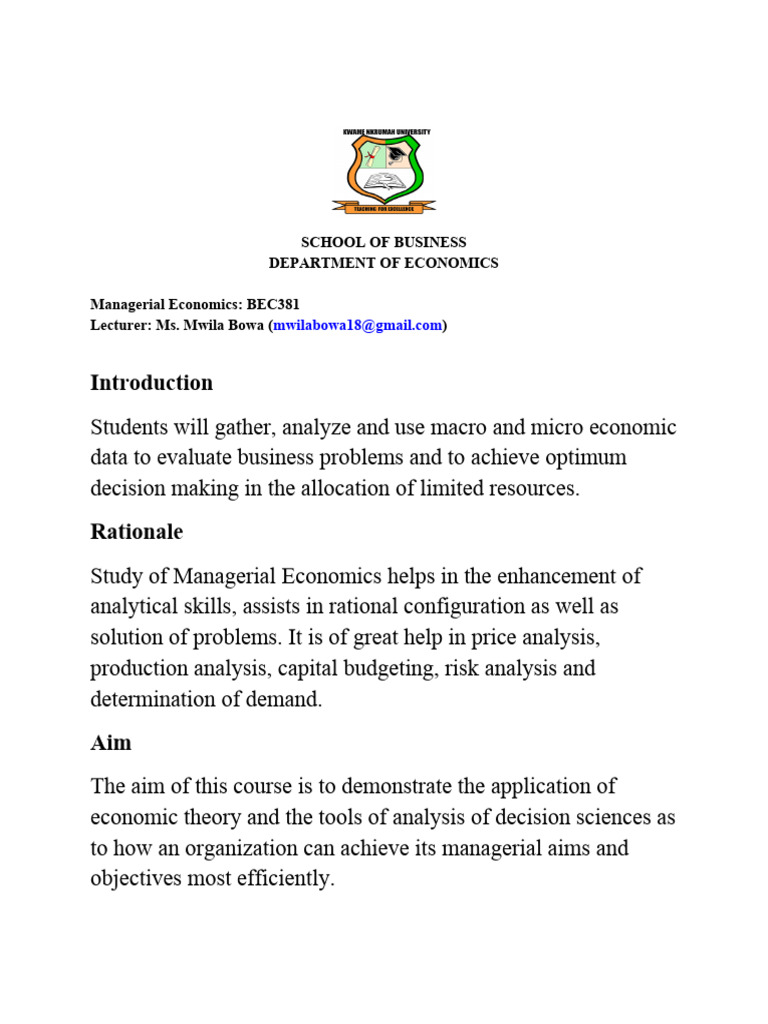 Managerial Economics Course Outline - Knu | PDF | Economics | Mathematical Optimization