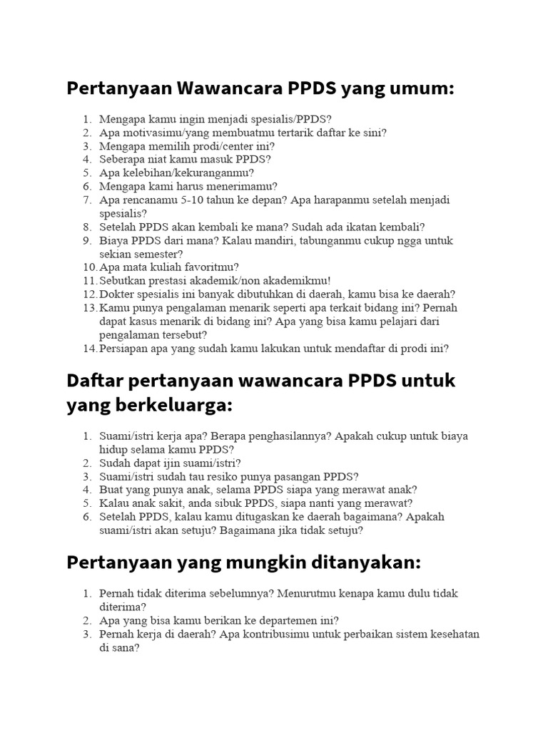 Pertanyaan Wawancara PPDS Yang Umum | PDF